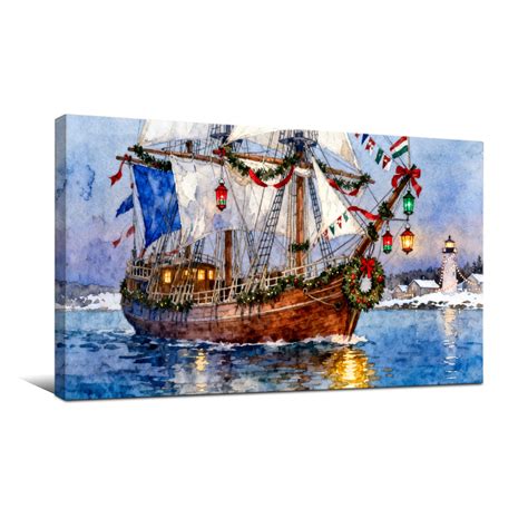 August Grove® Christmas Sailboat Decorated With Christmas Lights And