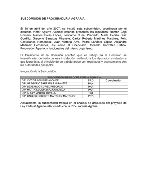 Subcomisión De Procuraduría Agraria