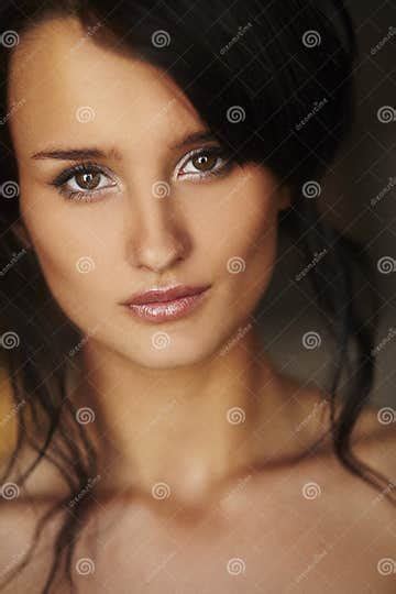 Portrait Of Natural Brunette Girl Topless Stock Image Image Of Face