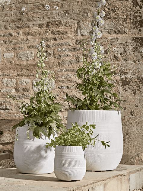 Three Geometric Etched Planters Light Grey