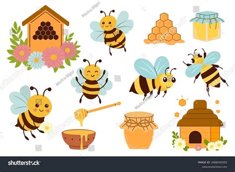 Bee Honey Hive Set Beekeeping Vector Stock Vector Royalty Free 2468342055 Shutterstock