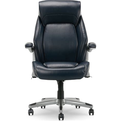 La Z Boy Meyer Ergonomic Bonded Leather Swivel Executive Chair Navy