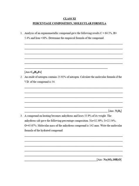 Assignment On Emperical Formula And Molecular Formula Pdf