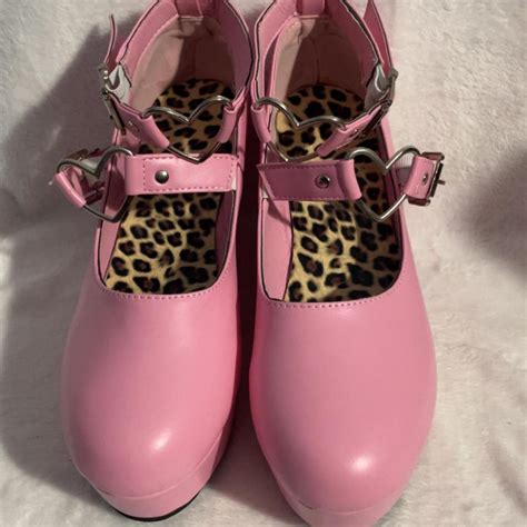 Pink Platforms With Two Heart Detail Buckles Depop