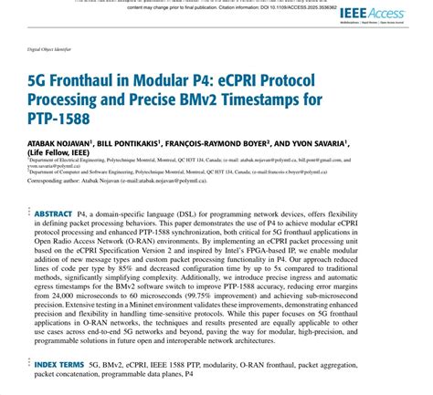 Modular P4 Programmable Networks 5g Fronthaul Ecpri Tsn Bill