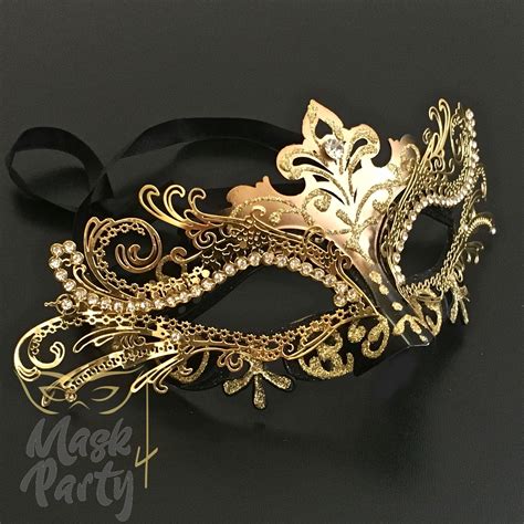 NEW - Masquerade Mask - Venetian Luxury Metal Eye - Black/Gold | Gold ...