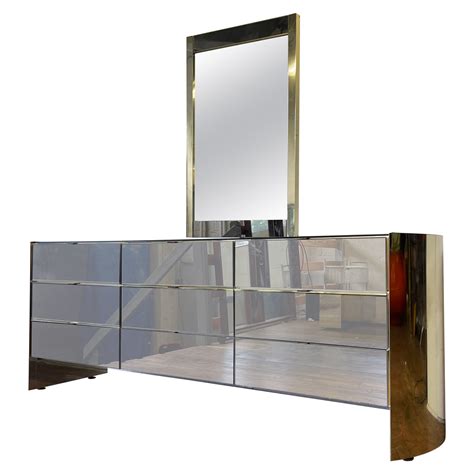 1970s Ello Mid Century Modern Mirrored Dresser With Mirror For Sale At