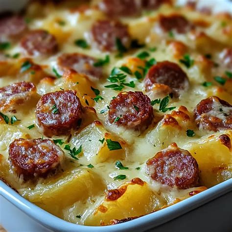 Kielbasa Sausage Cheesy Potato Casserole Comfort Food Classic