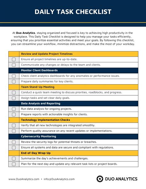 Daily Task Checklist For Work Productivity Venngage