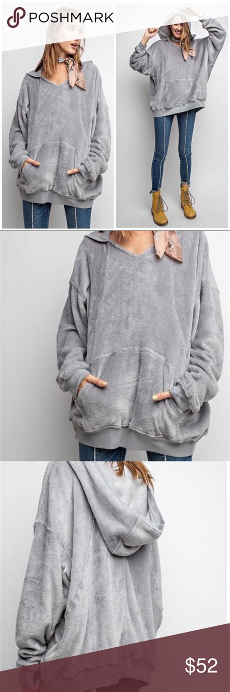 New‼️heather Grey Pullover Tunic Kangaroo Hoodie Clothes Design