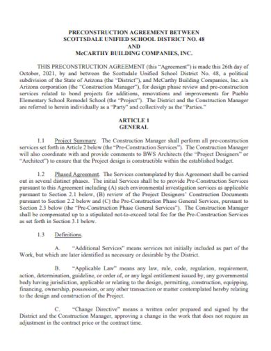 25 Free Pre Construction Agreement Samples To Download