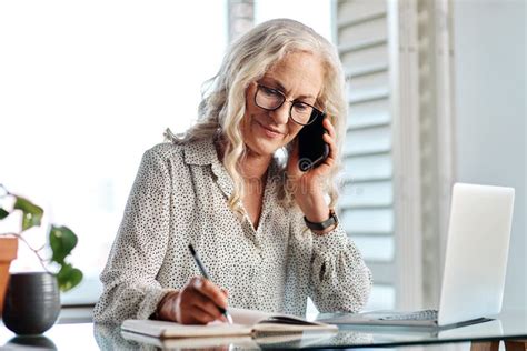 Phone Call Writing And Senior Woman With Laptop Project And Planning With Notebook Small