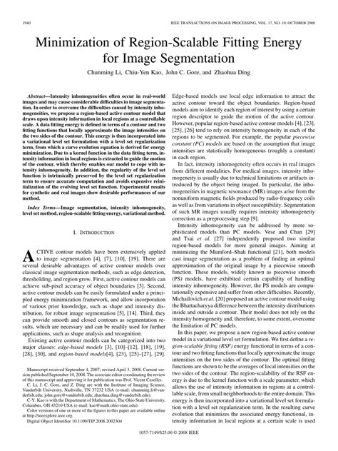 Pdf Minimization Of Region Scalable Fitting Energy For Image Segmentation