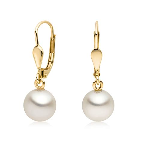 Perlen Ohrringe Gold 333 Mit Brisuren Hängend Materia Schmuck