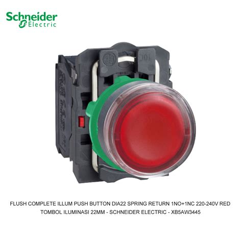 Flush Complete Illum Push Button Dia22 Spring Return 1no1nc 220 240v Red