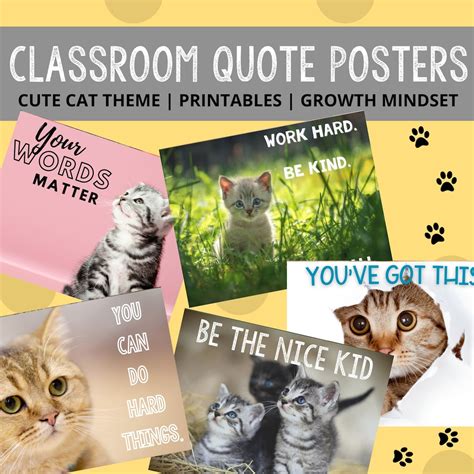 Classroom Quotes Printable Posters Cute Cat Theme Positive Quotes