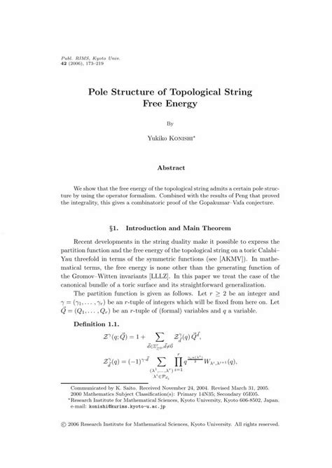 Pdf Pole Structure Of Topological String Free Energykonishi Articles Pole Pdfpubl Rims Kyoto