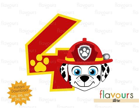 4th Birthday Marshall Paw Patrol Svg Number 4 Birthday Design For