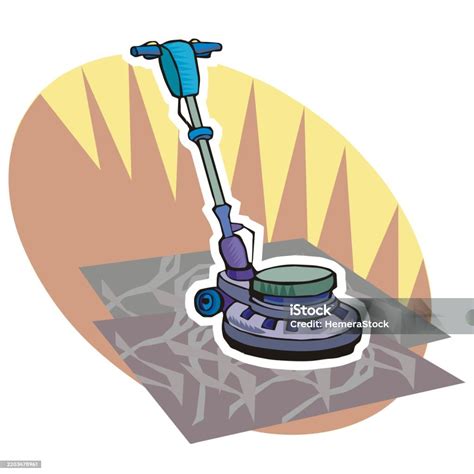 An Abstract Vector Illustration Shows A Floor Buffer Machine In Cartoon