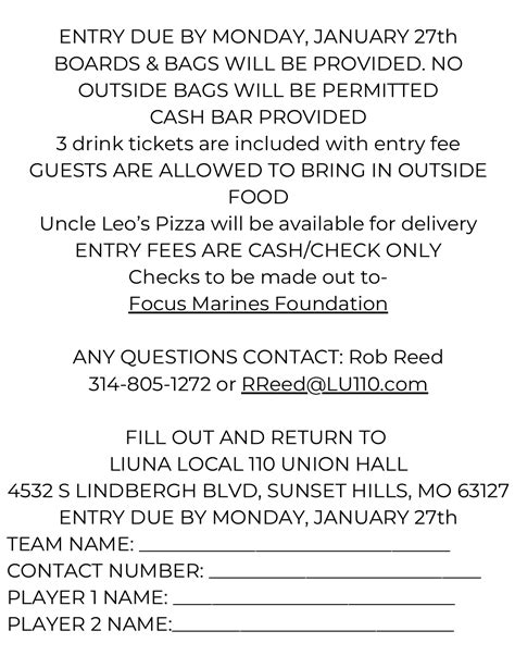 Liuna Cornhole Tournament February 2nd 2025 Focus Marines Foundation