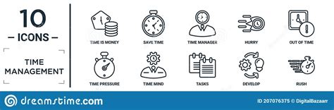 Timemanagement Linear Icon Set Stock Vector Illustration Of Mind Save 207076375