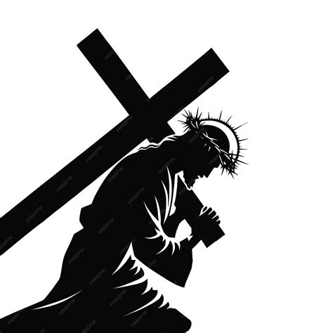 Premium Vector Jesus Carrying The Cross Silhouette Icon Of Jesus In