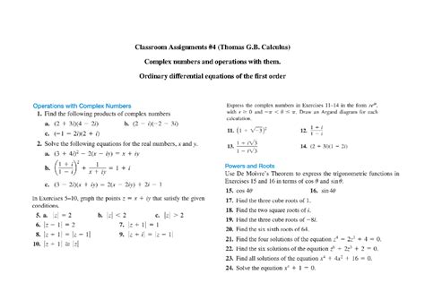 Homework 1 Complex Numbers Computer Classroom Assignments 4