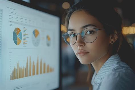 Businesswomen Analyze Computer Screen Data Checking Statistics Graphs And Performance Charts