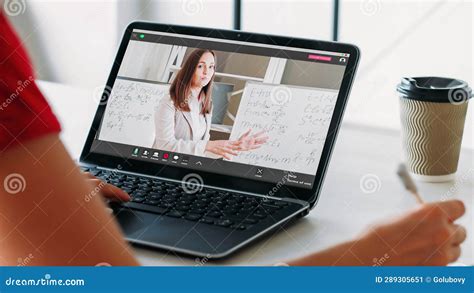 Video Tutoring Woman Coach Lesson Laptop Screen Stock Image Image Of
