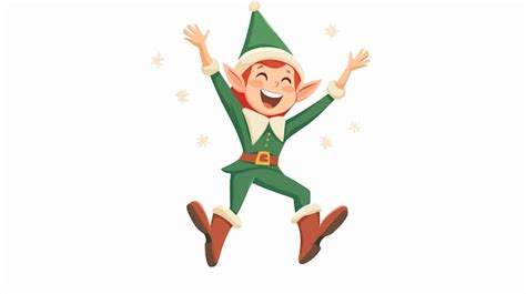 Cheerful Elf Cartoon Character Jumping In Joy Festive Elf Illustration