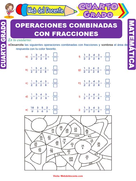 Operaciones Combinadas Con Fracciones Para Cuarto Grado De Primaria Pdf