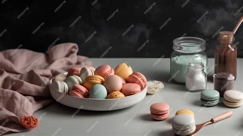 Premium Ai Image Macaron Flat Lay Sweets Background Macaroon Background