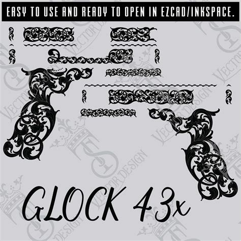 Glock 43x Scroll Vector Design Engraving Files Pistol Engrave Vector Laser Engraving Svg Dxf Ai