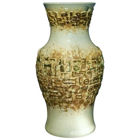 Early Contemporary Handmade And Hand Glazed Classic Relief Carved Vase