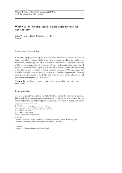 Pdf Water In Extrasolar Planets And Implications For Habitability