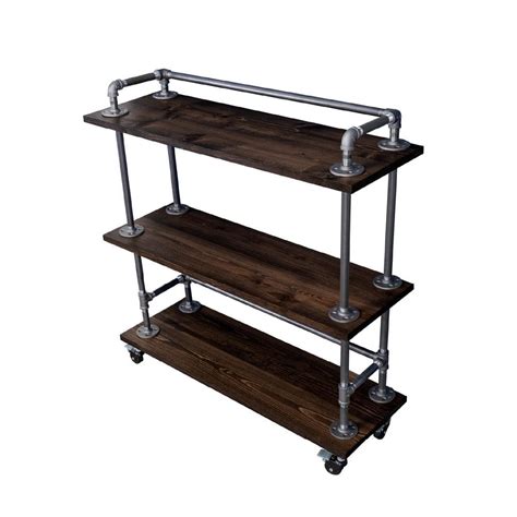 Pipe Decor Restore Boulder Black Bar Cart Kit With 3 Solid Wood Shelves