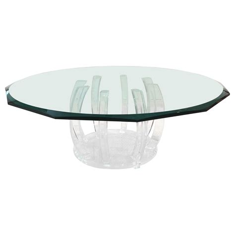 Mid Century Cocktail Table With Beveled Glass Top And Lucite Base For