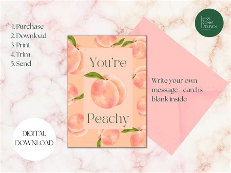 Watercolor Peach Greeting Card Printable 7x5 Inches Youre Peachy