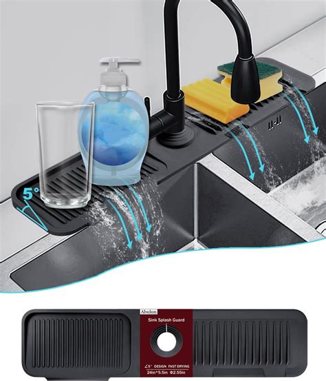 Abulun 5°slope Kitchen Sink Splash Guard Silicone Faucet Mat Handle