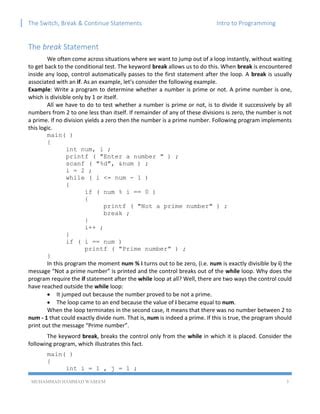 ITP Lecture Switch Statement Break And Continue Statement In C C PDF