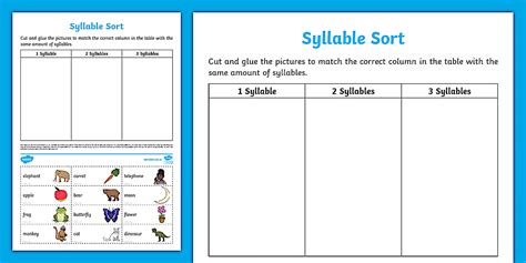 Syllable Sort Worksheet Teacher Made Twinkl