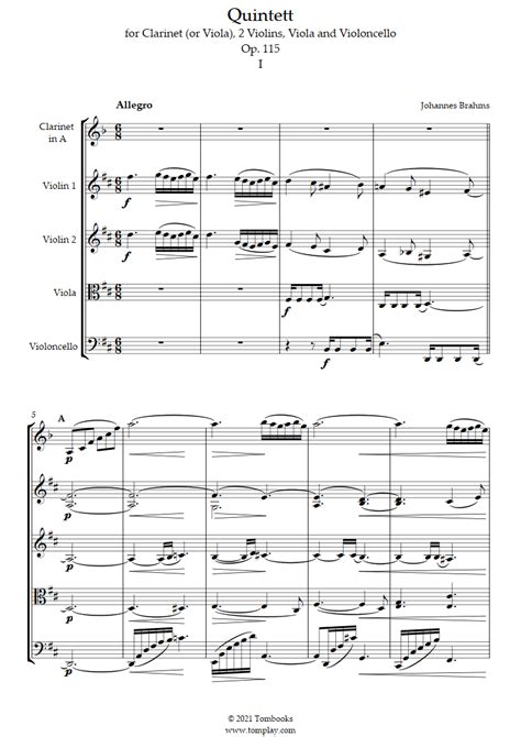 Clarinet Quintet Opus 115 I Allegro Violin 1 Brahms Violin