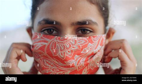 Shallow Focus Of An Indian Girl Wearing A Face Mask New Normal Concept