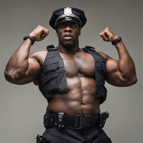 Bare Chested Muscled Black Cop Looking Shocked Th By Dogmen234 On