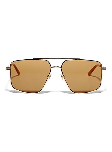 Metallic Gold Geometric Aviator Sunglasses Gucci Simons