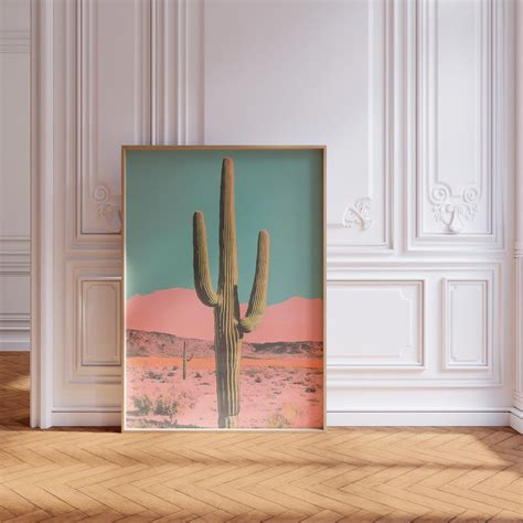 Psychedelic Desert Saguaro Cactus Art Print Pastel Desert Wall Art