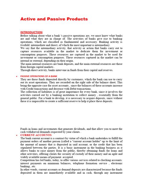 Active And Passive Products Pdf Loans Banks