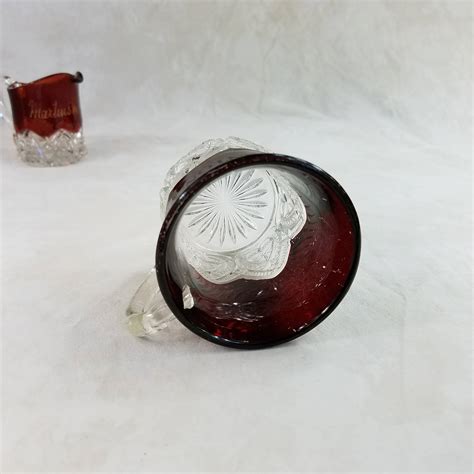 Souvenir Glass Canton Ohio Ruby Red Glass Mug Flash Glass Red Stained