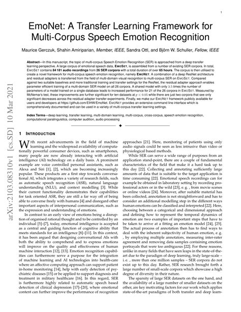 Pdf Emonet A Transfer Learning Framework For Multi Corpus Speech Emotion Recognition
