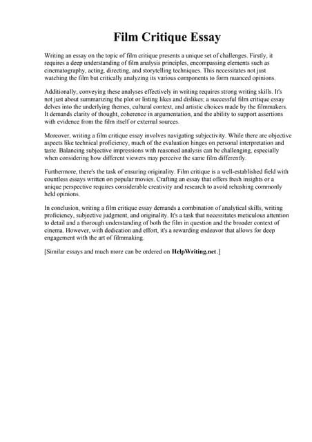 Film Critique Essay Critique Paper Example Movie Journal Article Critique Term Papers Pdf